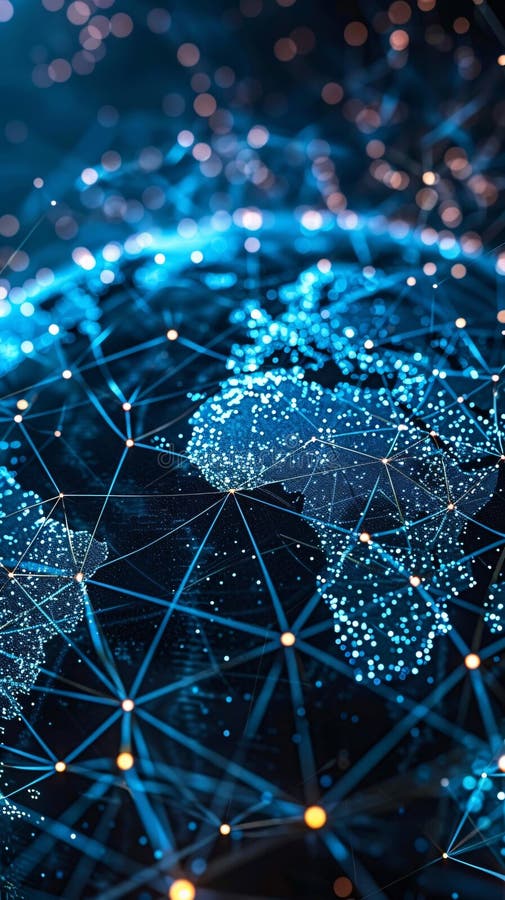 Digital World Map with Luminous Network Connections on Dark Background ...