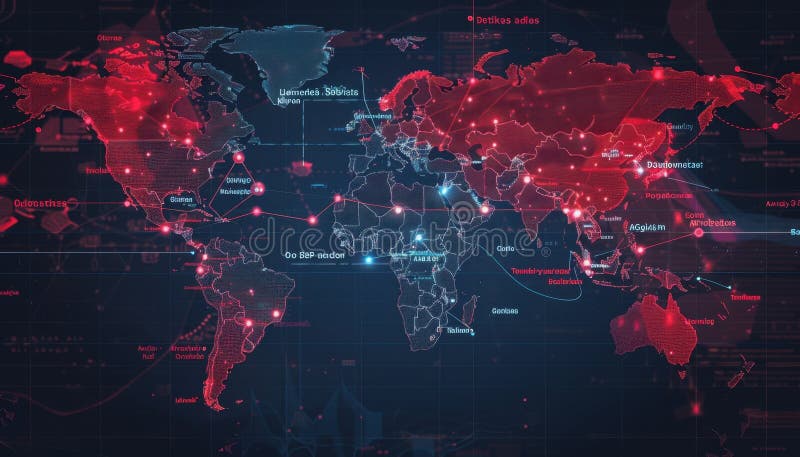Digital World Map with Red and Blue Connections Showing Global Network ...