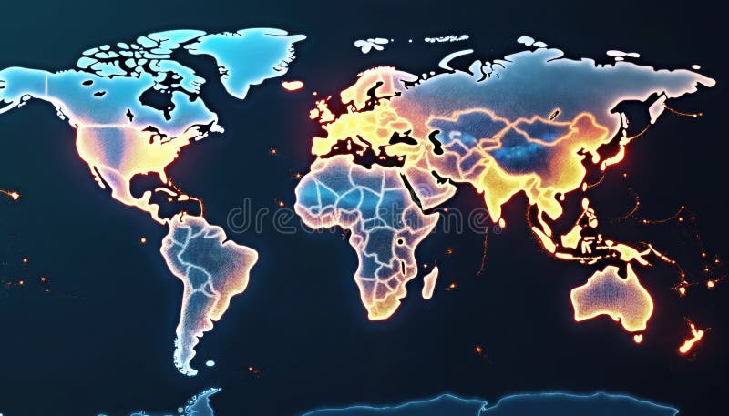 Digital World Map Renewable Energy Sources Wind Solar. Illustrates ...