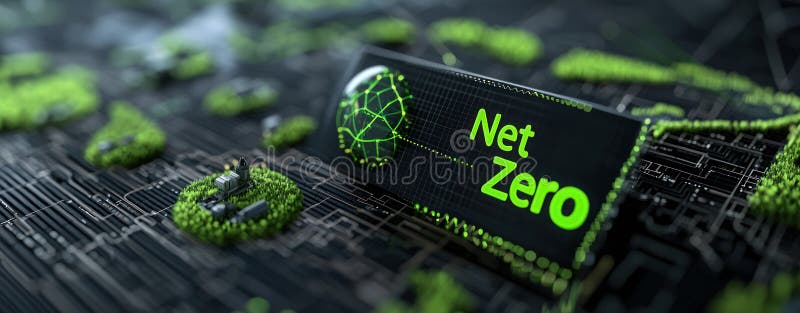 Digital World Map Showcasing Net Zero Concept with Green Elements Stock ...