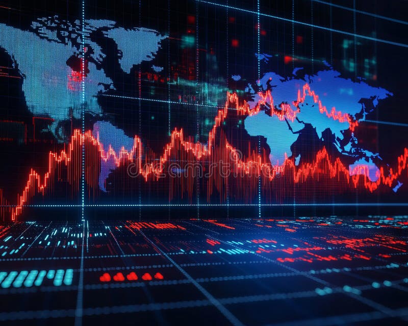 Digital World Map with Stock Market Trends and Data Visualization Stock ...