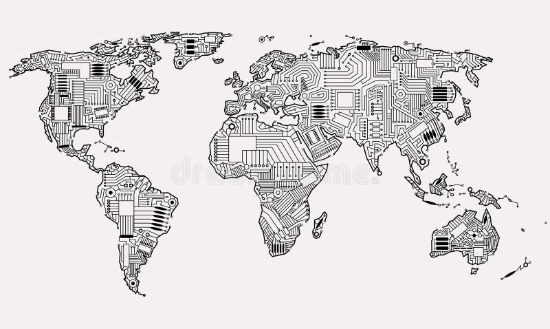 World map technology style stock vector. Illustration of electronic ...
