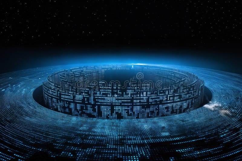 Digital World in Mega City of Future, Hologram and Glow Around Surface ...