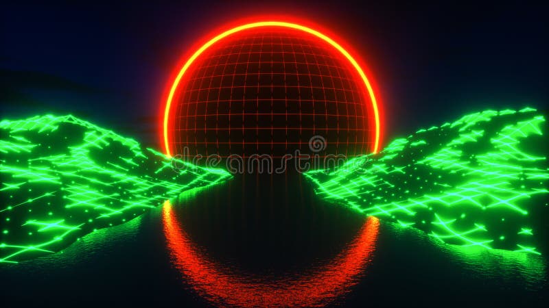 A Digital World Neon Colors 3d Rendering Stock Illustration ...