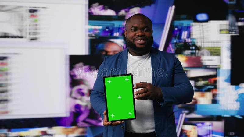 Digital World Showing Black User Navigating Visualized Data and Mockup ...