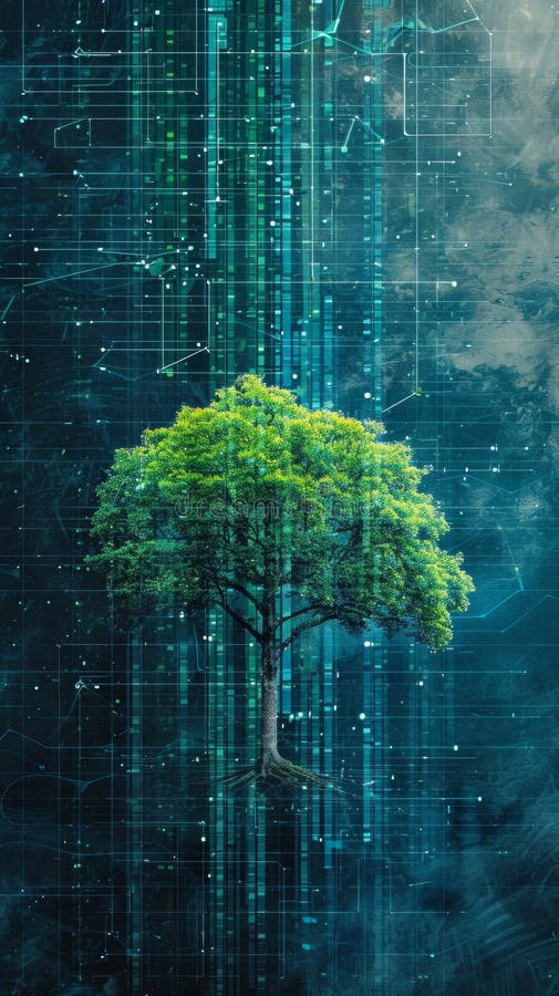 Digital World with Tree at Center Stock Image - Image of modern ...