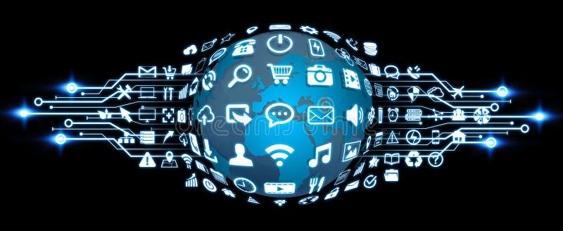 Digital World with Web Icons Stock Illustration - Illustration of ...