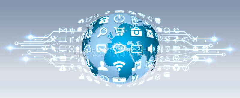 Digital World with Web Icons Stock Illustration - Illustration of ...