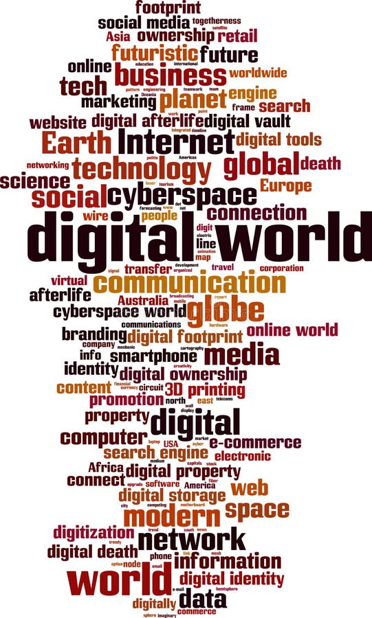 Digital world word cloud stock vector. Illustration of printing - 189421333