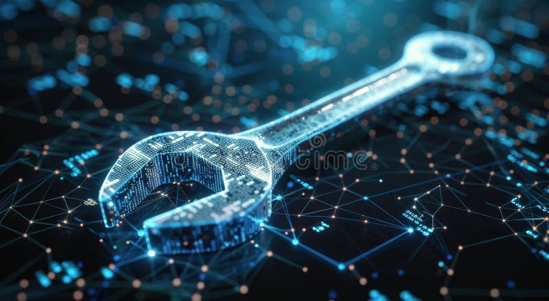 Digital Wrench Over Circuit Board Stock Image - Image of blue, computer ...