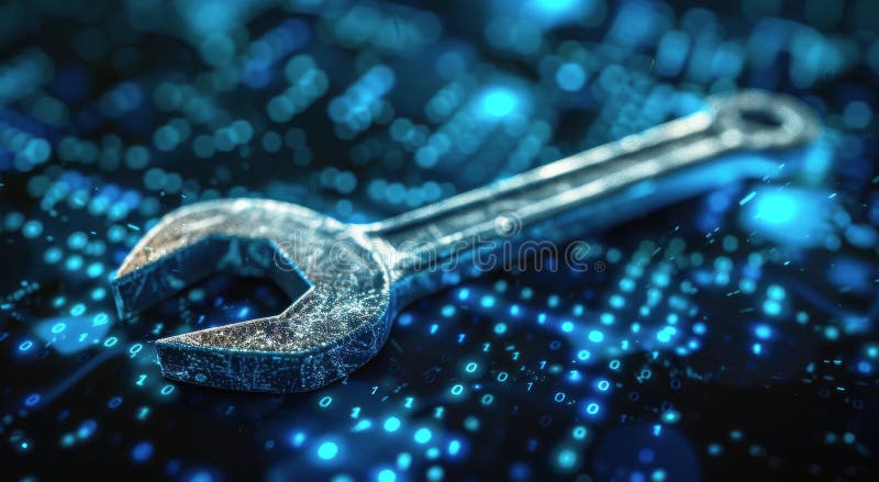 Digital Wrench Over Circuit Board Stock Image - Image of hardware ...