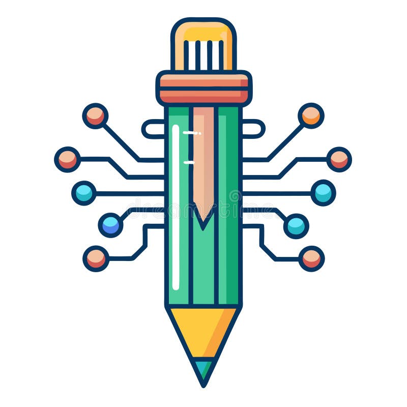 Digital Writing: Pencil Icon with Circuit Board, Tech and Innovation ...