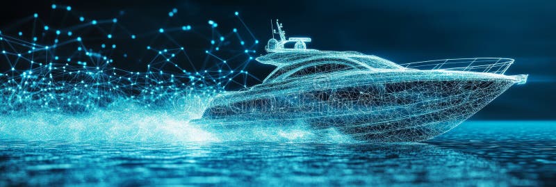 Digital Yacht on a Blue Technological Background, Representing the ...