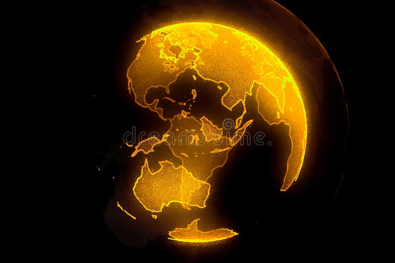 Digital Yellow Planet of Earth. Globe with Shining Continents Stock ...