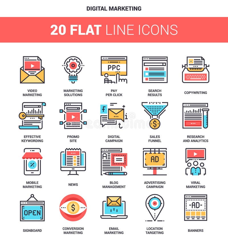 Digitale Marketing Pictogrammen Vector Illustratie - Illustration of ...