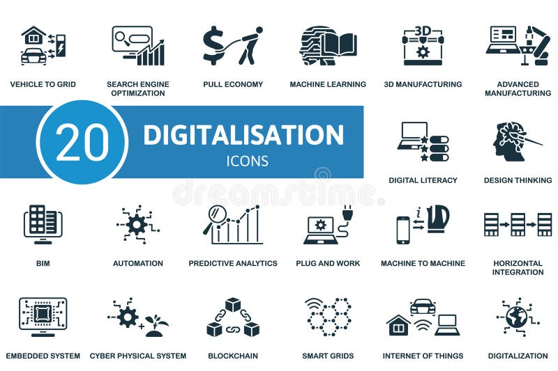 Digitalisation Set. Creative Icons: Vehicle To Grid, Search Engine ...