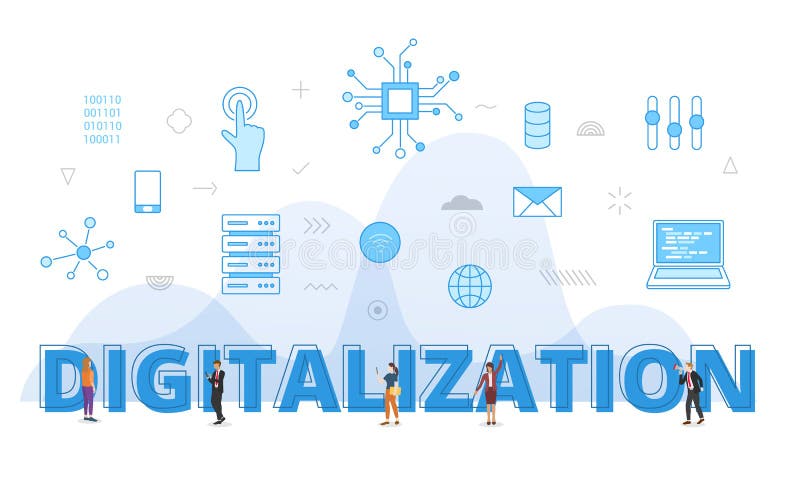 Digitalization and Mobile Communication Concept - Vector Illustration ... Digitalization and Mobile Communication Concept - Vector Illustration ...