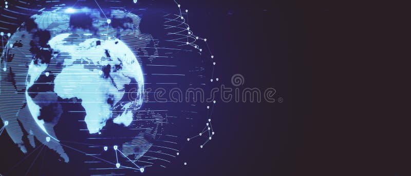 Digitalization Concept with Digital World Map Layout Surrounded by ...