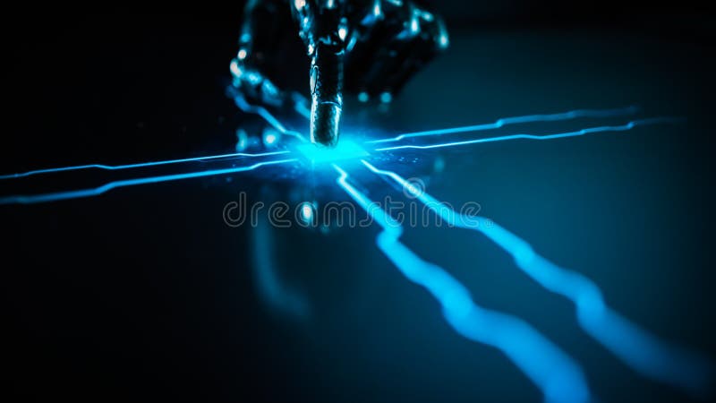Digitalization Concept: Futuristic Robot Arm Interacting with Screen ...