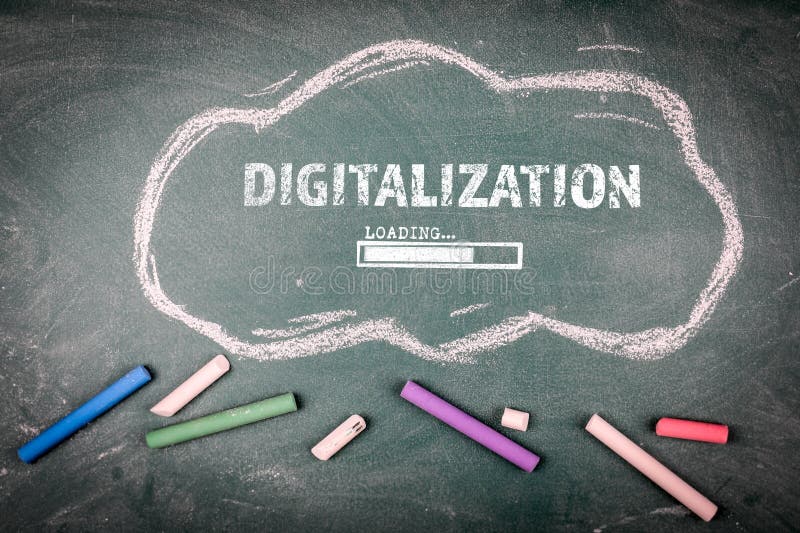 Digitalization Concept with Loading Bar Drawn on Chalkboard and ...