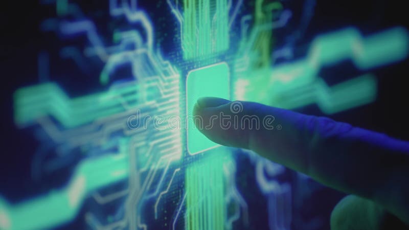 Digitalization Concept: Man Presses a Digital Button on a Touch Screen ...