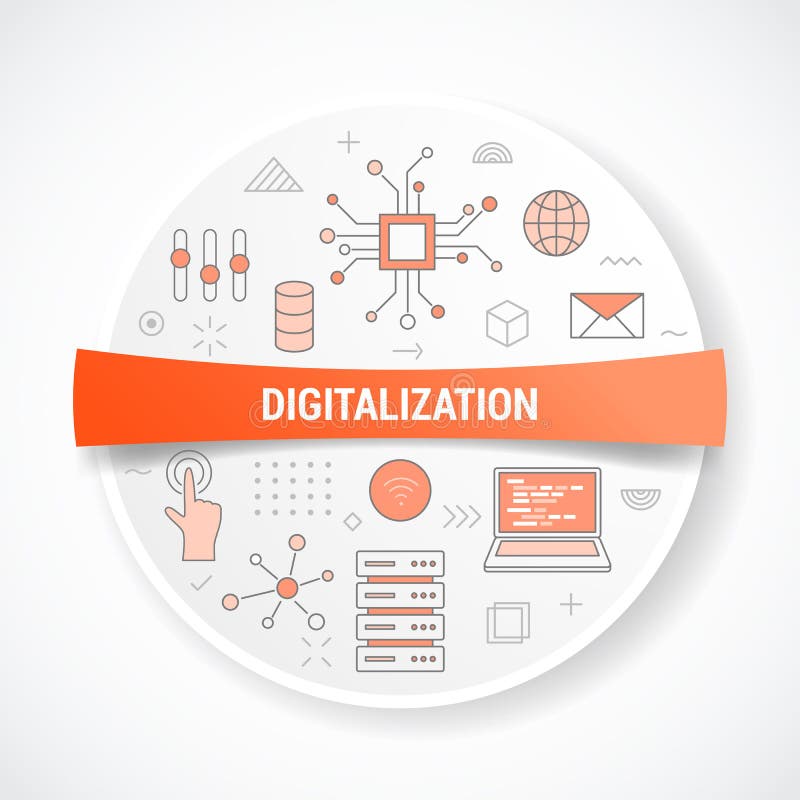 Digitalization Concept with Circle Icon for Website Template or Landing ...