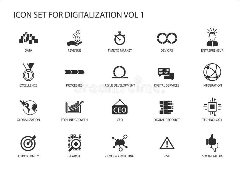 Digitalization Icon Set for Topics Like Agile Development, Dev Ops ... Digitalization Icon Set for Topics Like Agile Development, Dev Ops ...