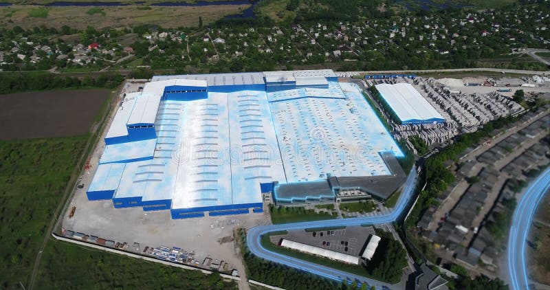 Digitalization of Production. Modern Factory Aerial View. Concept of a ...