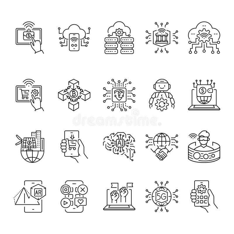 Digitalization of Society Black Line Icon Stock Illustration ...