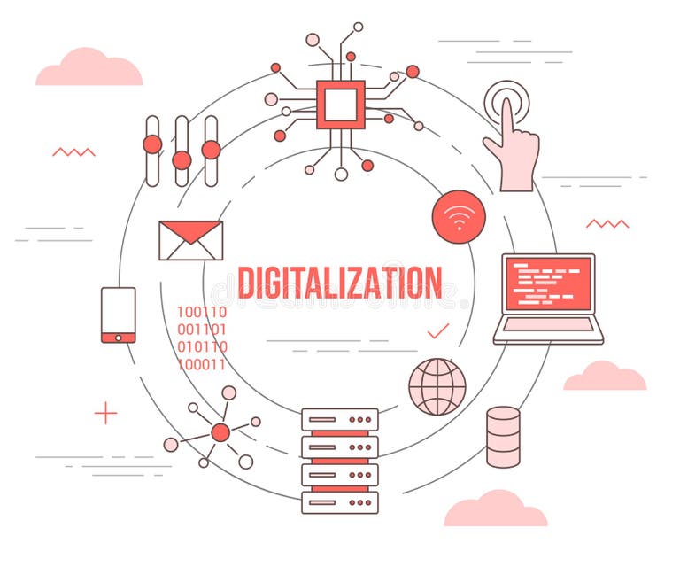 Digitalization Technology Concept with Icon Set Template Banner with ...