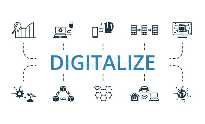 Digitalize Set. Creative Icons: Predictive Analytics, Plug and Work ...