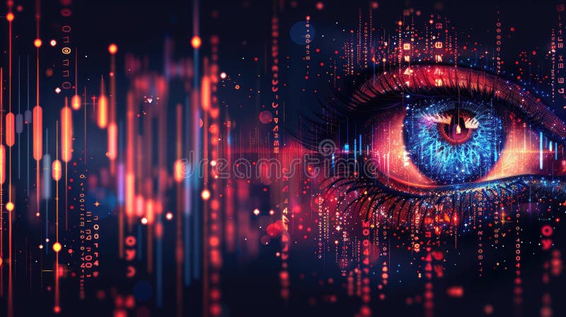 Digitalized Human Eye with Vibrant Red Data Visualization. Stock ...