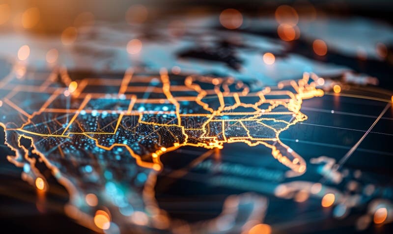 Digitalized Map of USA for Global Network and Communication Concept ...