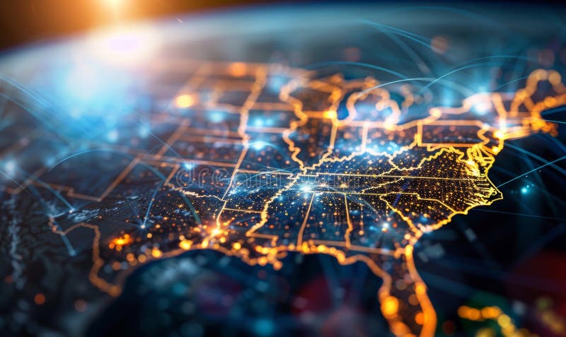 Digitalized Map of USA for Global Network and Communication Concept ...
