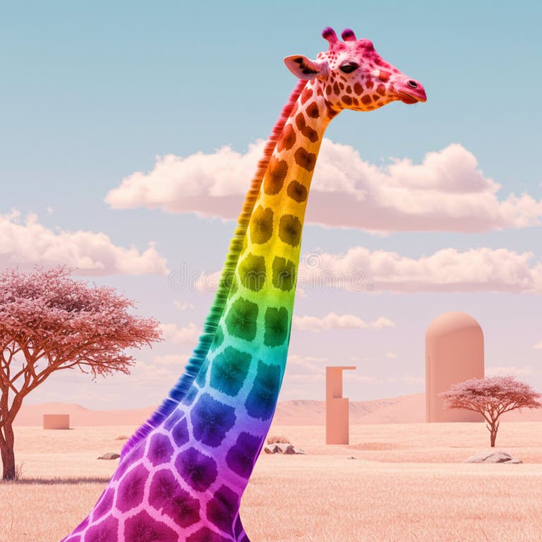 A Digitally Altered Image of a Giraffe (Giraffa Camelopardalis) with a Rainbow-colored Stock ...