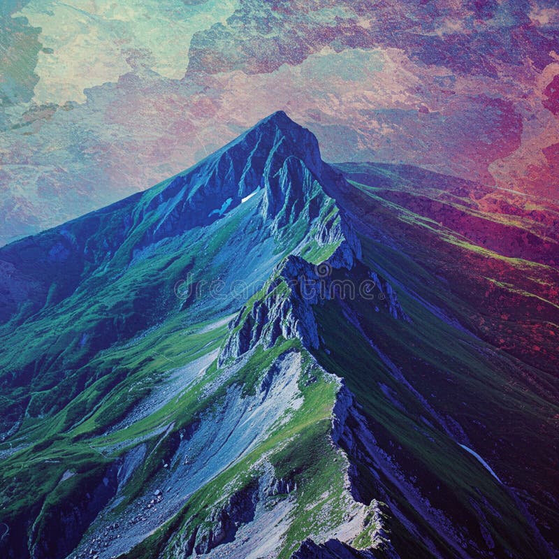 A Digitally Altered Image of a Mountain Range with Sharp Peaks and a ...