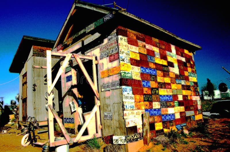 Digitally Altered Image of Old Wooden Building Covered with License ...