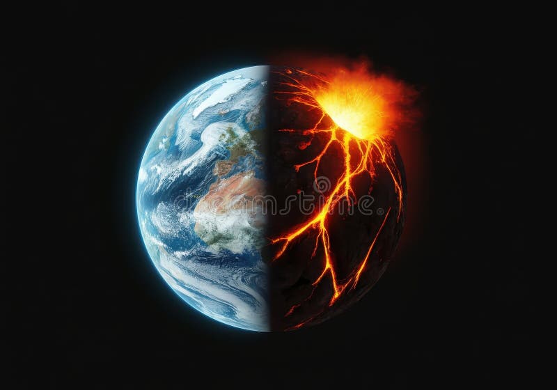 A Digitally Altered Image Represents Earth Split in Half Stock ...