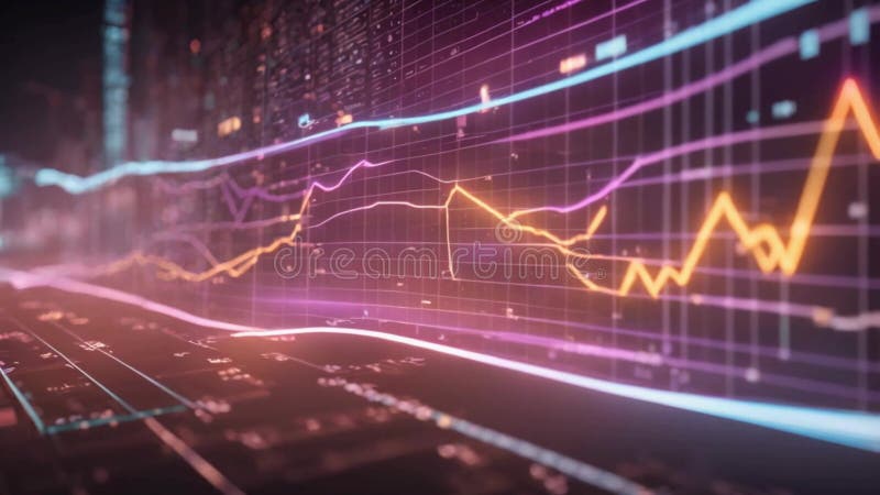 Digitally Animated Financial Line Graphs Running through Virtual Space ...