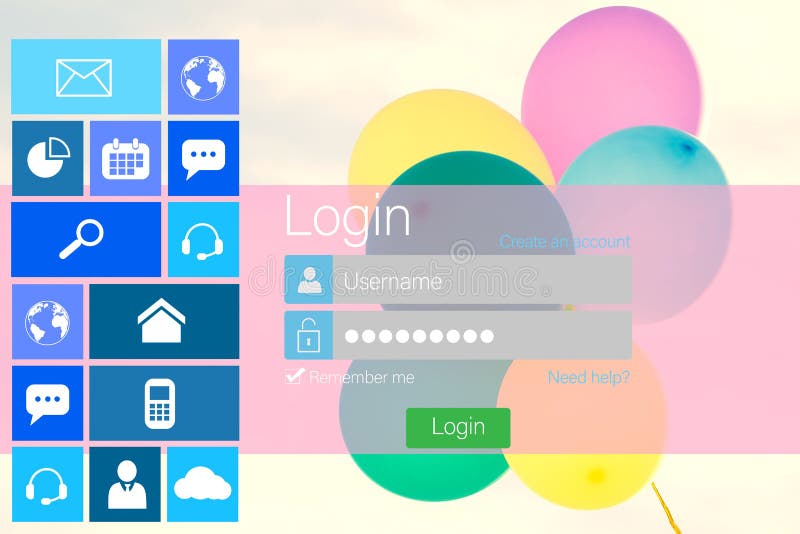Digitally Composite Image of Login Page with Various Icons Stock ...