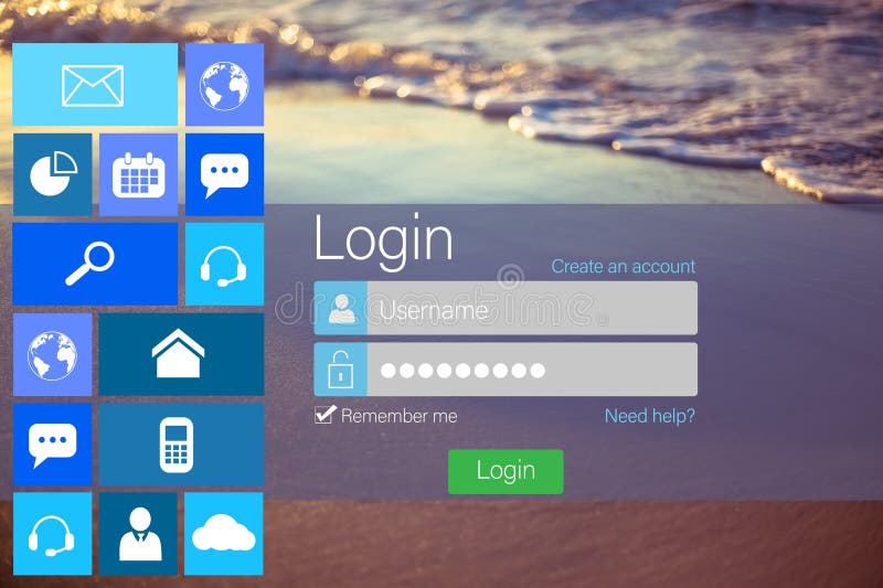 Digitally Composite Image of Various Computer Icons with Login Page ...