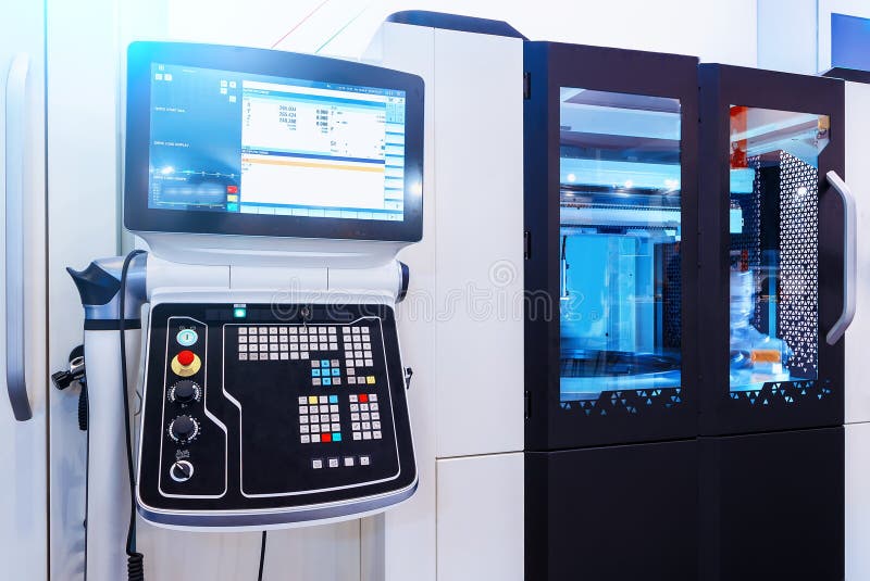Modern CNC Lathe with Digital Control in Smart Factory Stock Photo ...