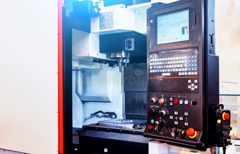 Modern CNC Lathe with Digital Control in Smart Factory Stock Photo ...