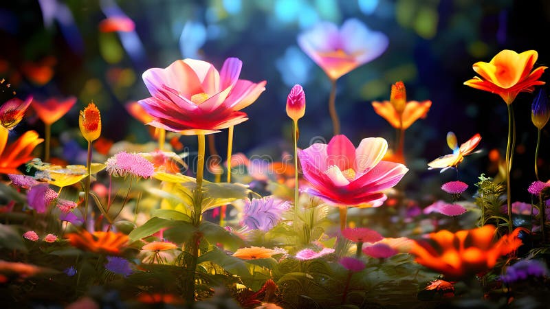 Digitally Crafted Garden with Flowers and Insects Stock Illustration ...