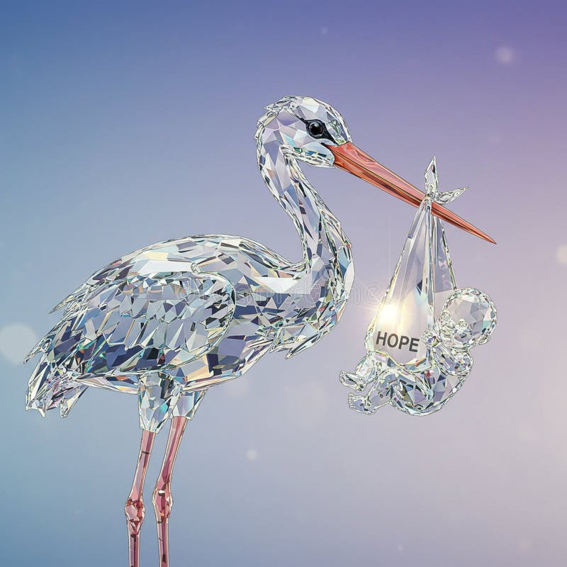 A Digitally Crafted Image of a Crystal-like Stork Standing Against a ...