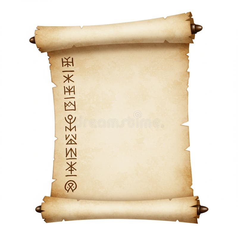 A Digitally Created Ancient Scroll with Frayed Edges, Displaying a ...