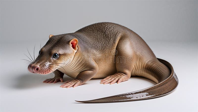 Full-body Platypus Curled in Resting Pose with Bill Relaxed and Tail ...