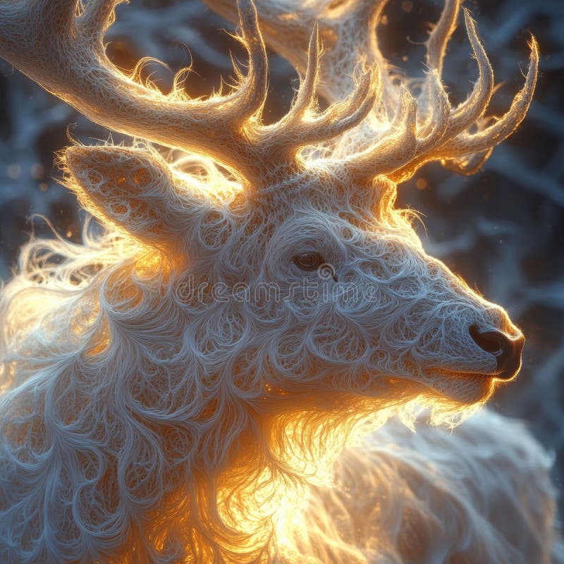 Digitally Created Artwork Featuring a Glowing Elk, Radiating Light in a ...