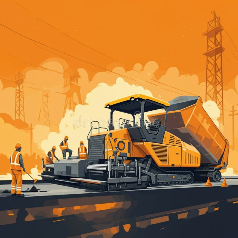 A Digitally Created Illustration Depicts a Road Construction Scene with ...