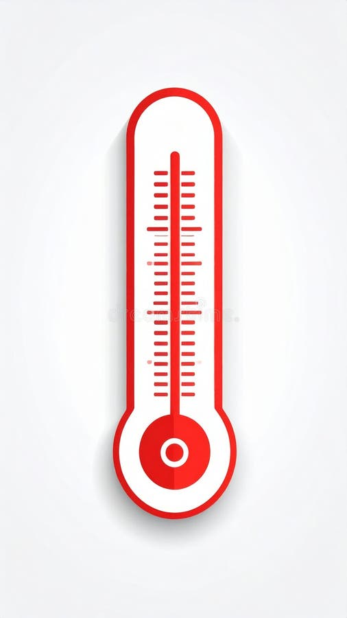 A Vibrant Red Thermometer Icon with a Shadow Against a White Background ...